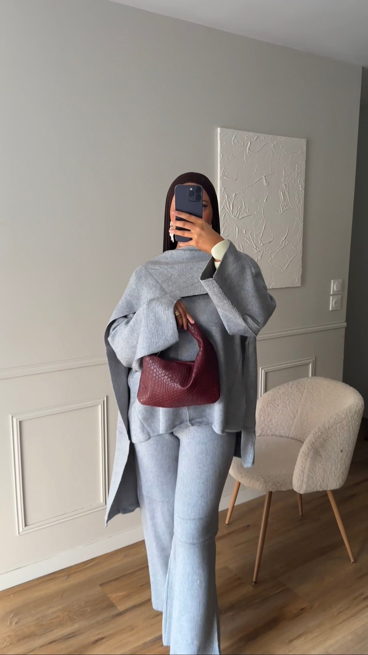 Ensemble SEBAZ pull à cape et pantalon | Gris – AV MODESTY
